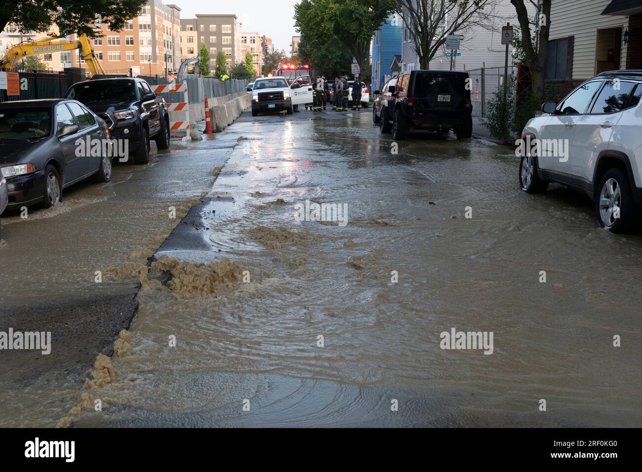 Flooding from a water main break, Boston, Massachusetts Stock Photo - Alamy
