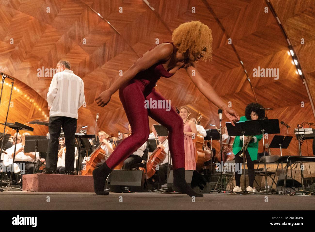 A dancer performs with the Boston Landmarks Orchestra at the Hatch ...