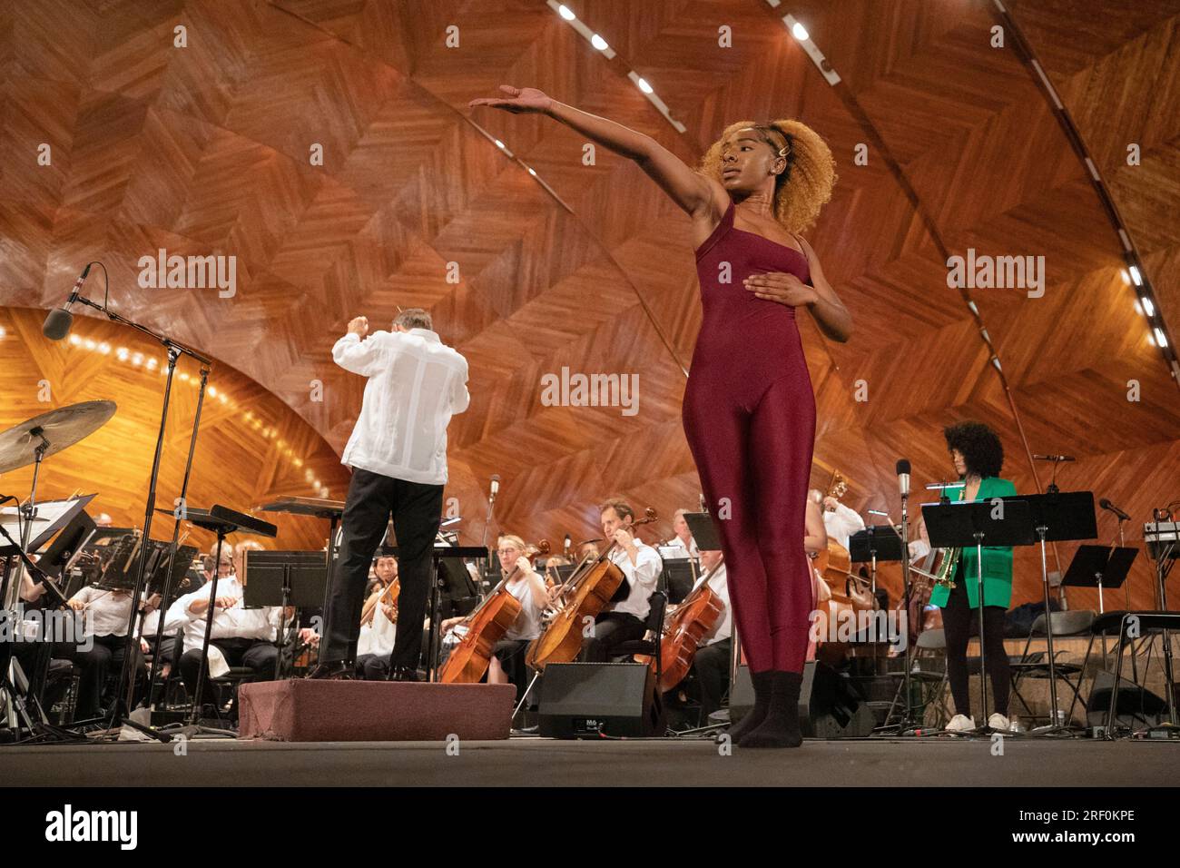 A dancer performs with the Boston Landmarks Orchestra at the Hatch ...