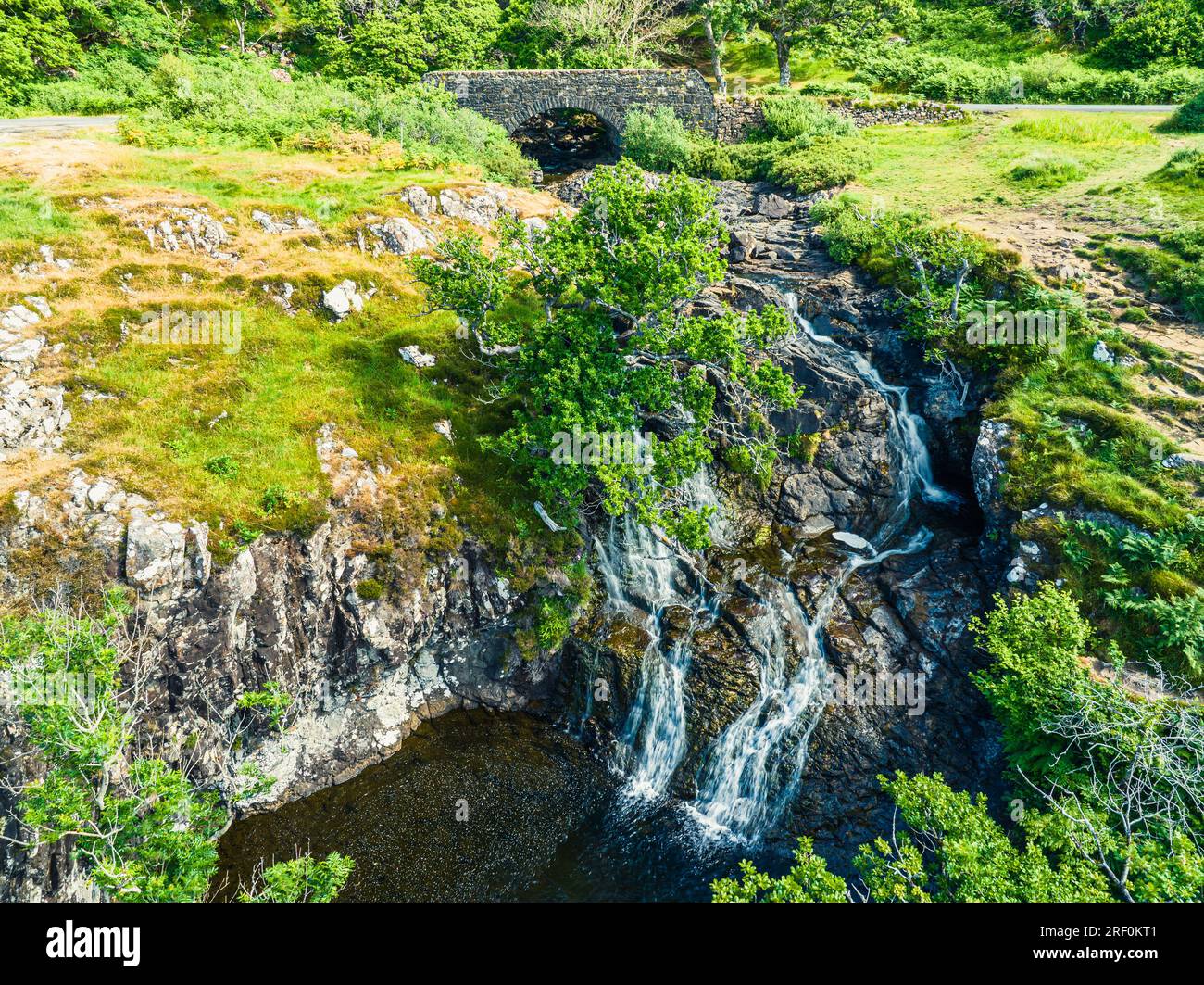 Eas Fors Waterfall from a drone, Isle of Mull, Scottish Inner Hebrides ...