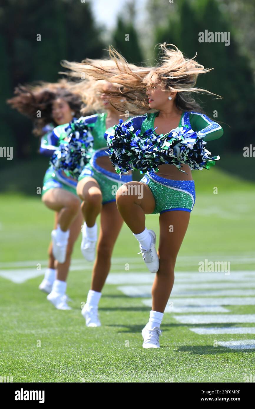Renton, WA, USA. 30th July, 2023. The Seahawks Dance Team performs ...