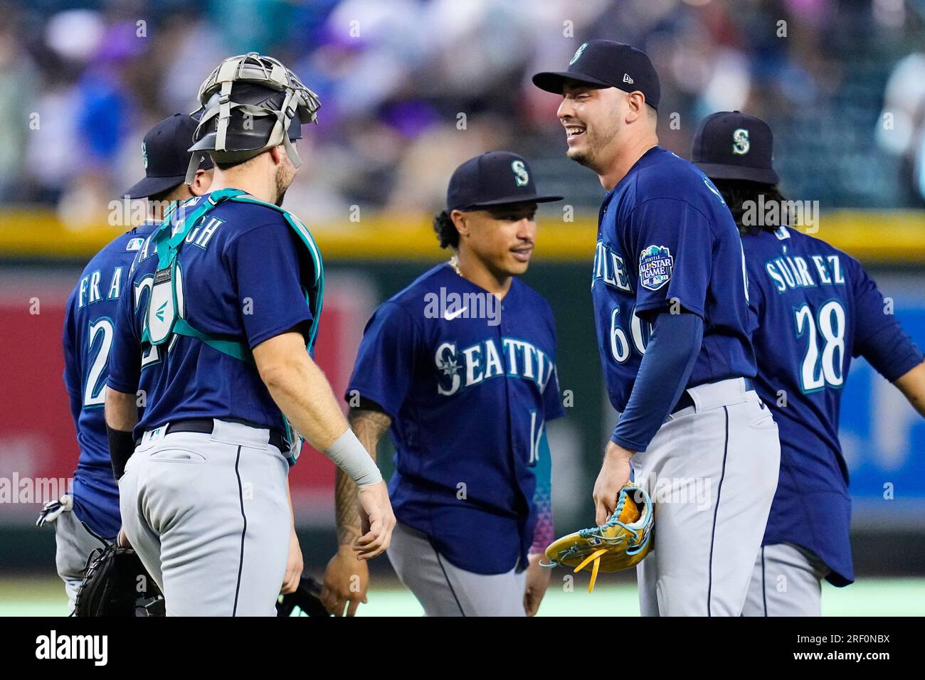 Seattle Mariners relief pitcher Tayler Saucedo (60) smiles as he ...