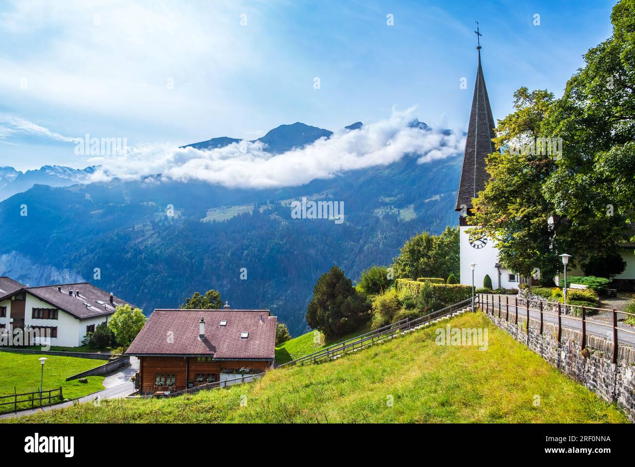 Wengen town in Switzerland. View over Swiss Alps near Lauterbrunnen ...