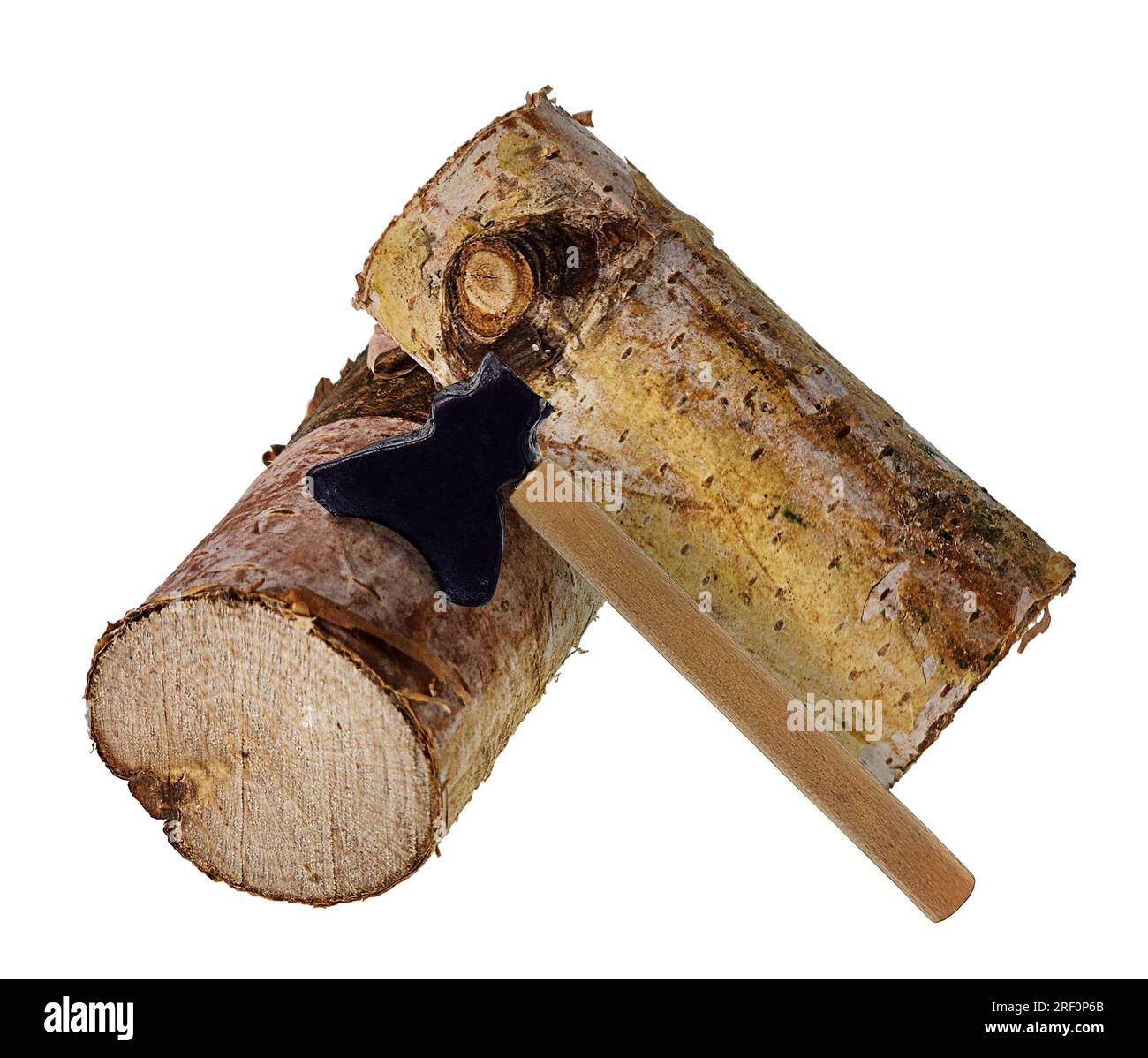 Wooden logs leaning together ready to be cut with an Axe Stock Photo ...