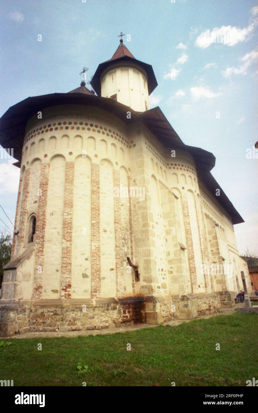 Neamt County, Romania, 1998. Exterior view of the 15th century church ...