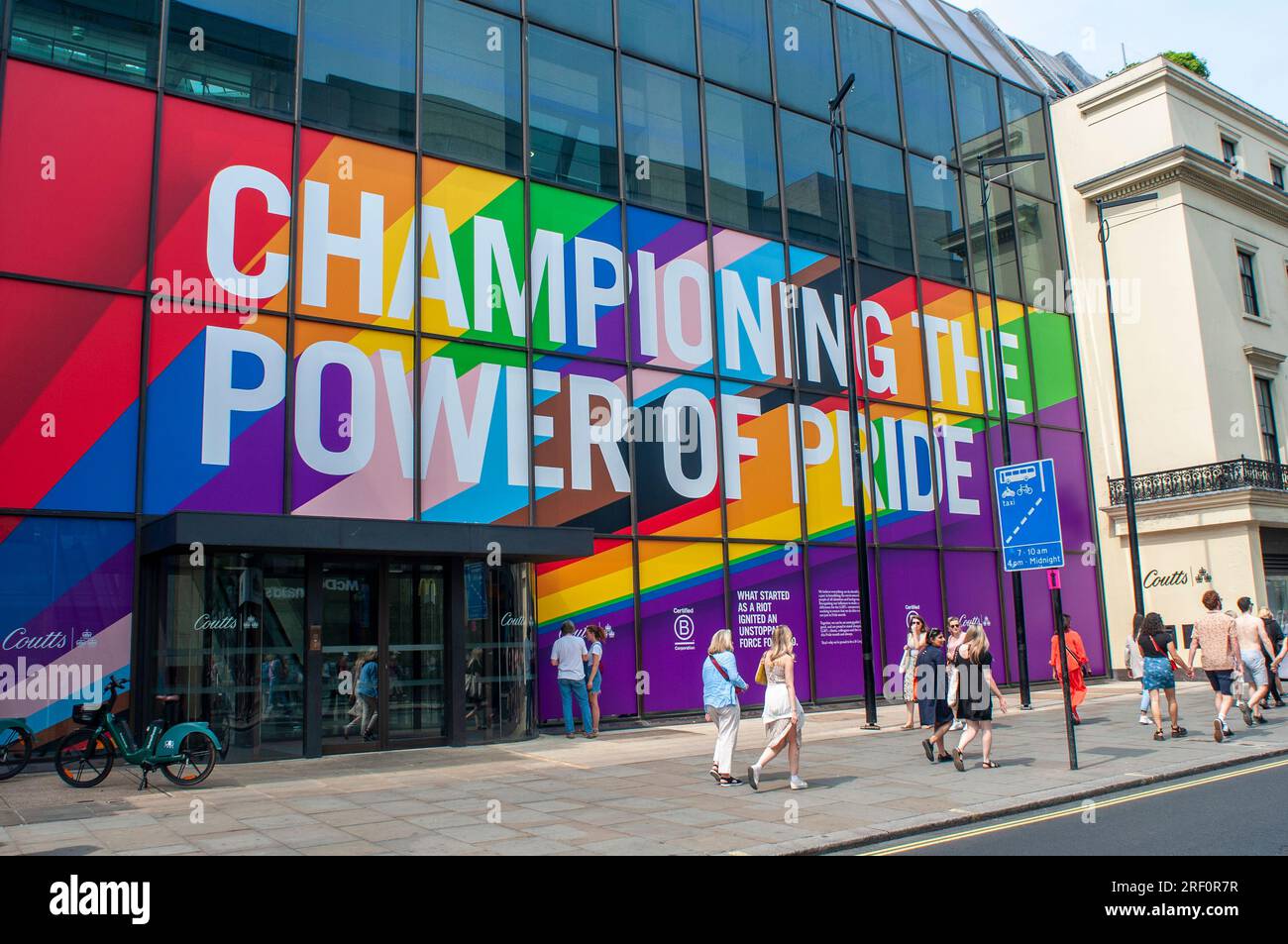 London, UK, 17 June 2023 Coutts bank gay pride rainbow design on the ...