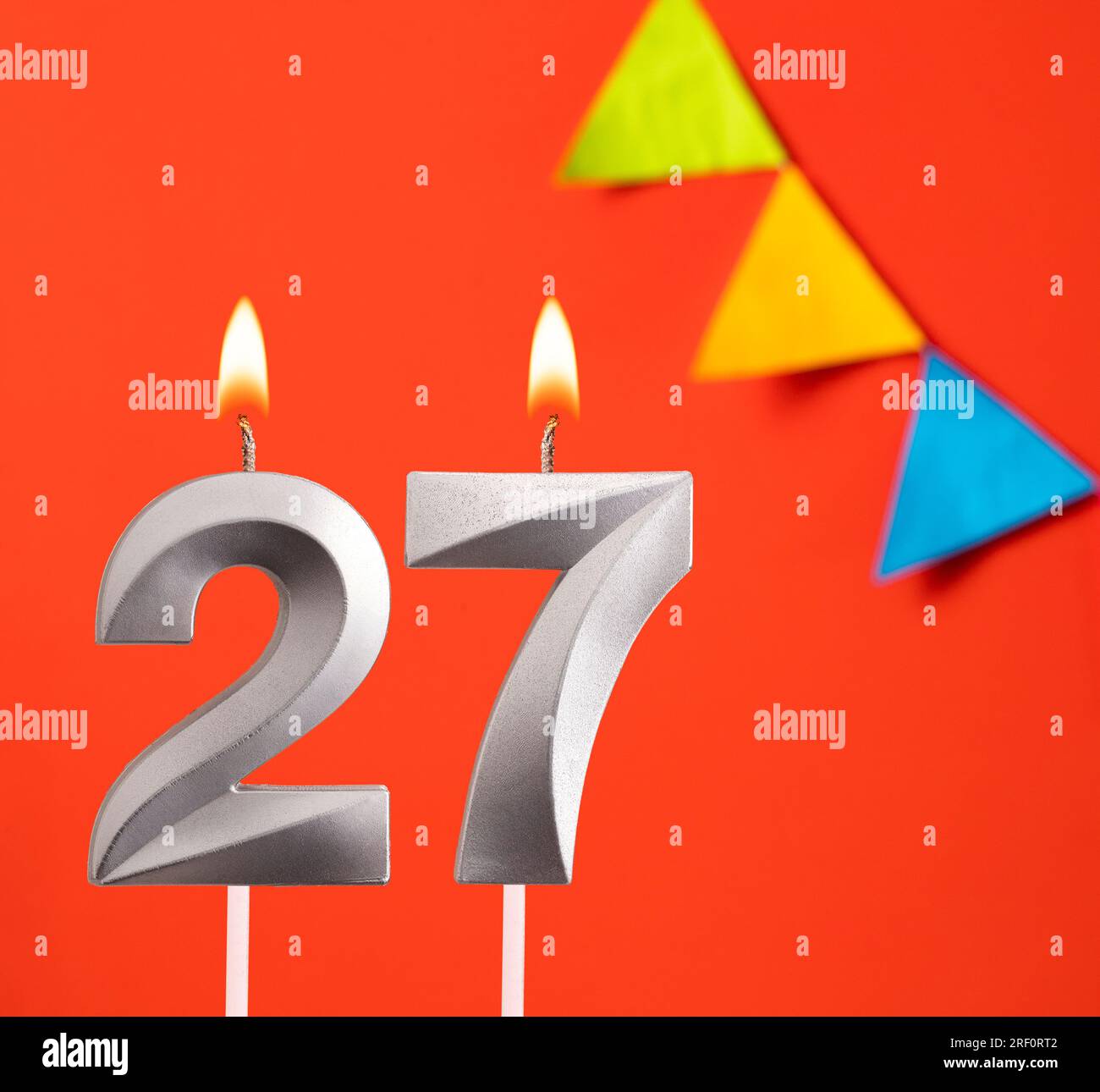 Birthday candle number 27 - Invitation card in orange background Stock ...