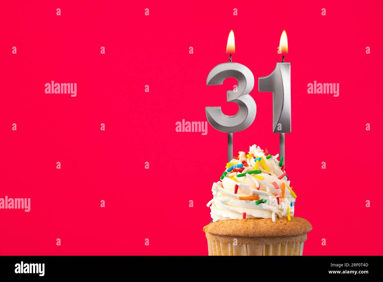 Horizontal birthday card with cake - Burning candle number 31 Stock ...