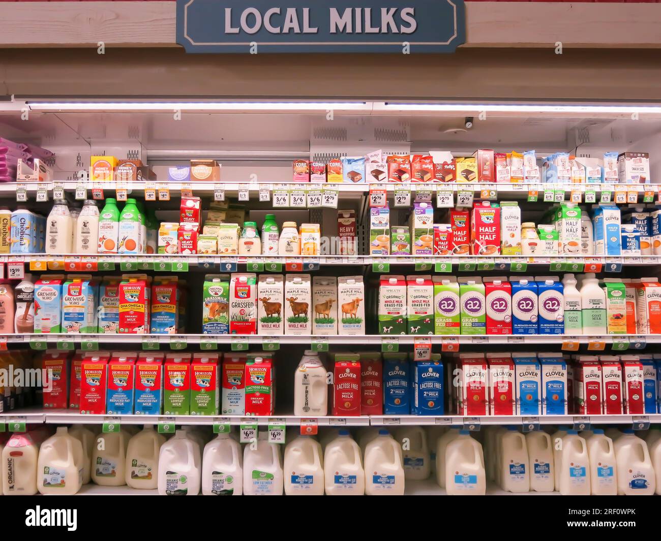 Local Milks for Purchase on Display at Supermarket Stock Photo - Alamy