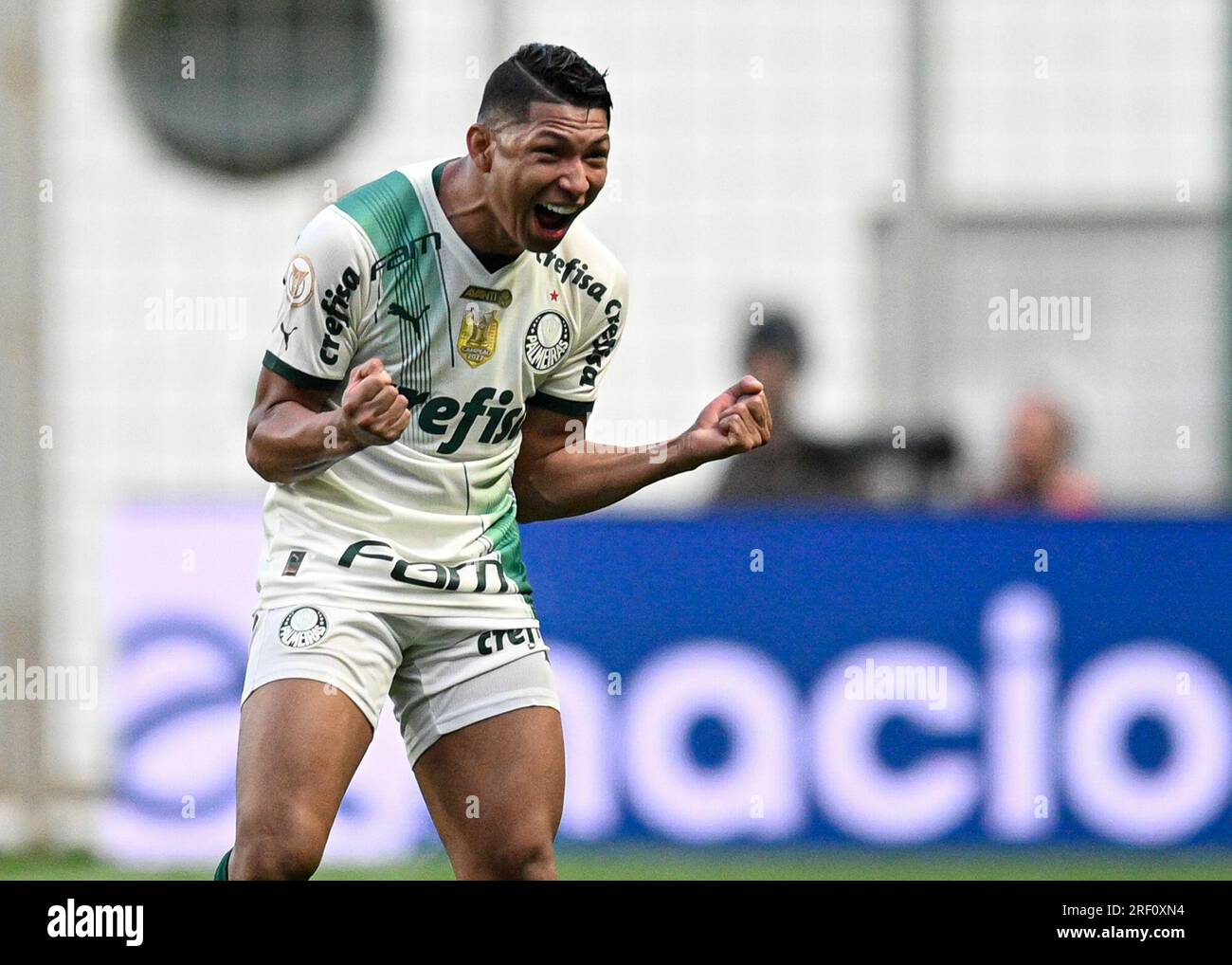 Belo Horizonte, Brazil. 30th July, 2023. Rony of Palmeiras, celebrates ...