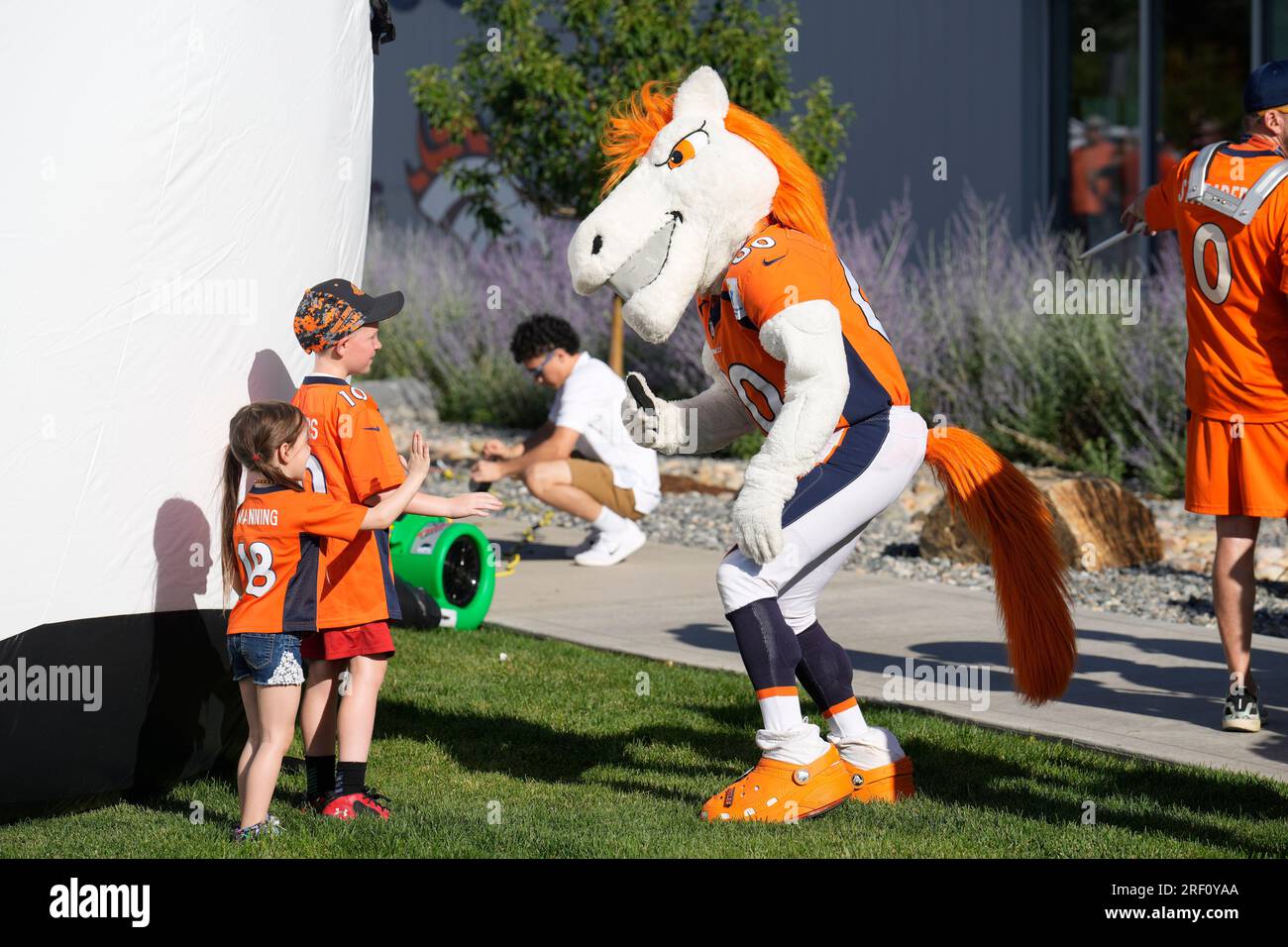 Mascot Miles greets fans as they enter during NFL Welcome Back ...