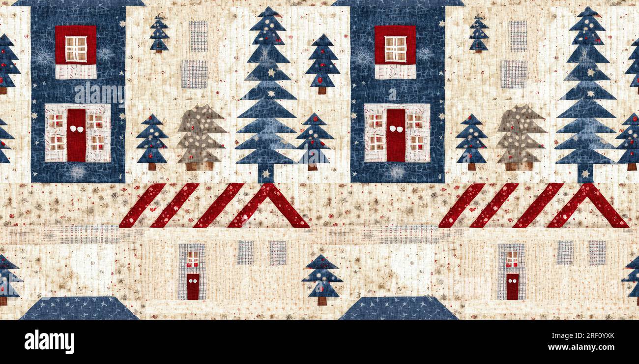 Rustic country christmas cottage with primitive hand sewing fabric ...