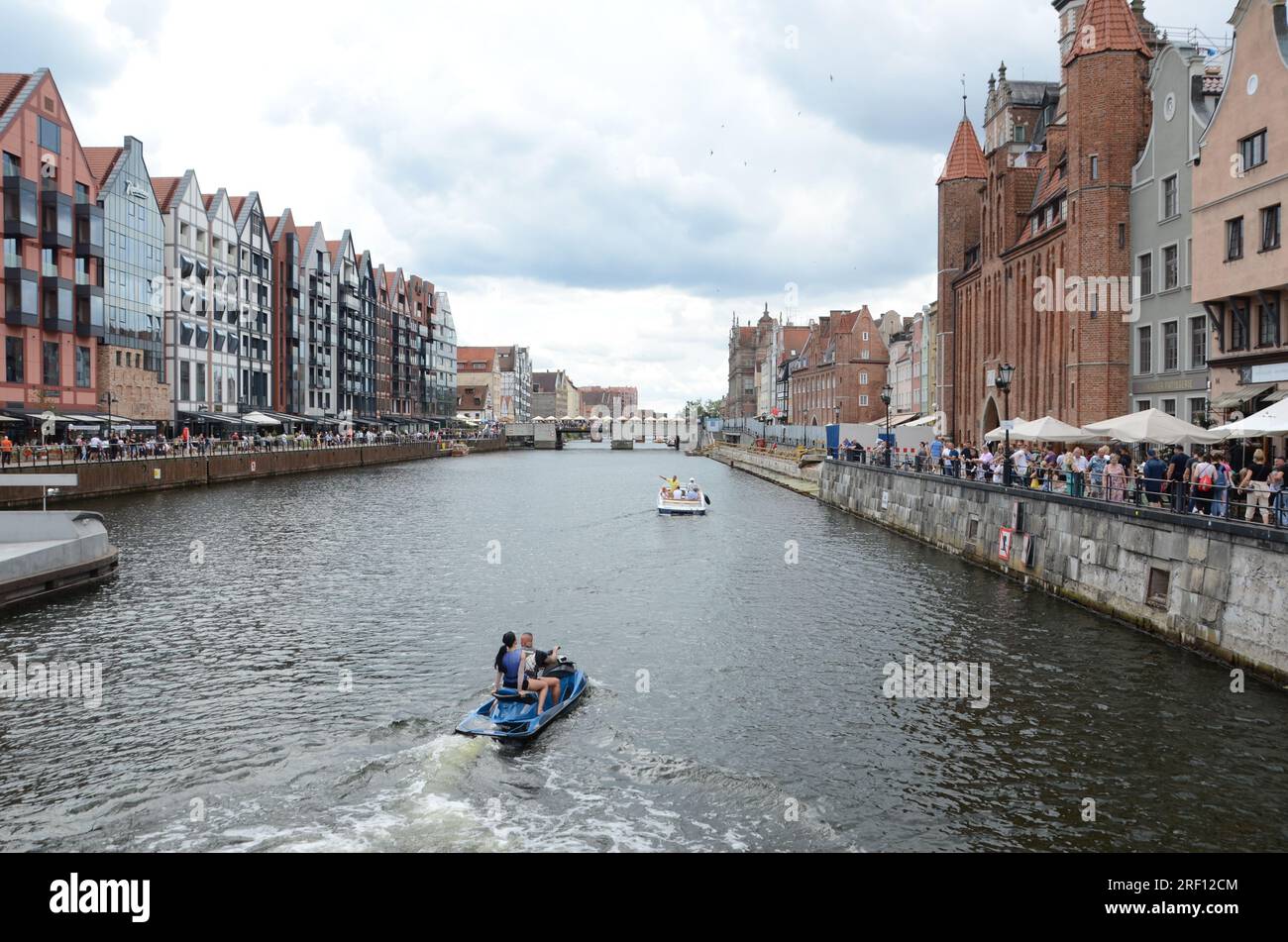Gdansk, Poland. 30th July, 2023. People visit the pier area in Gdansk ...