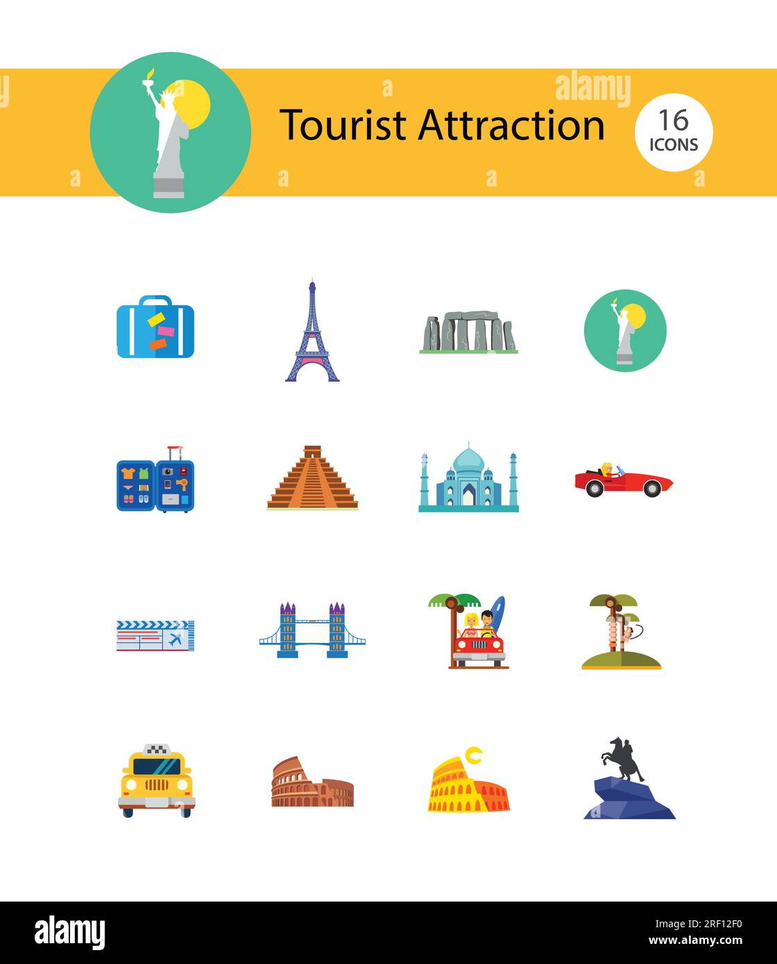 Tourist Attraction Icons Set Stock Vector Image And Art Alamy
