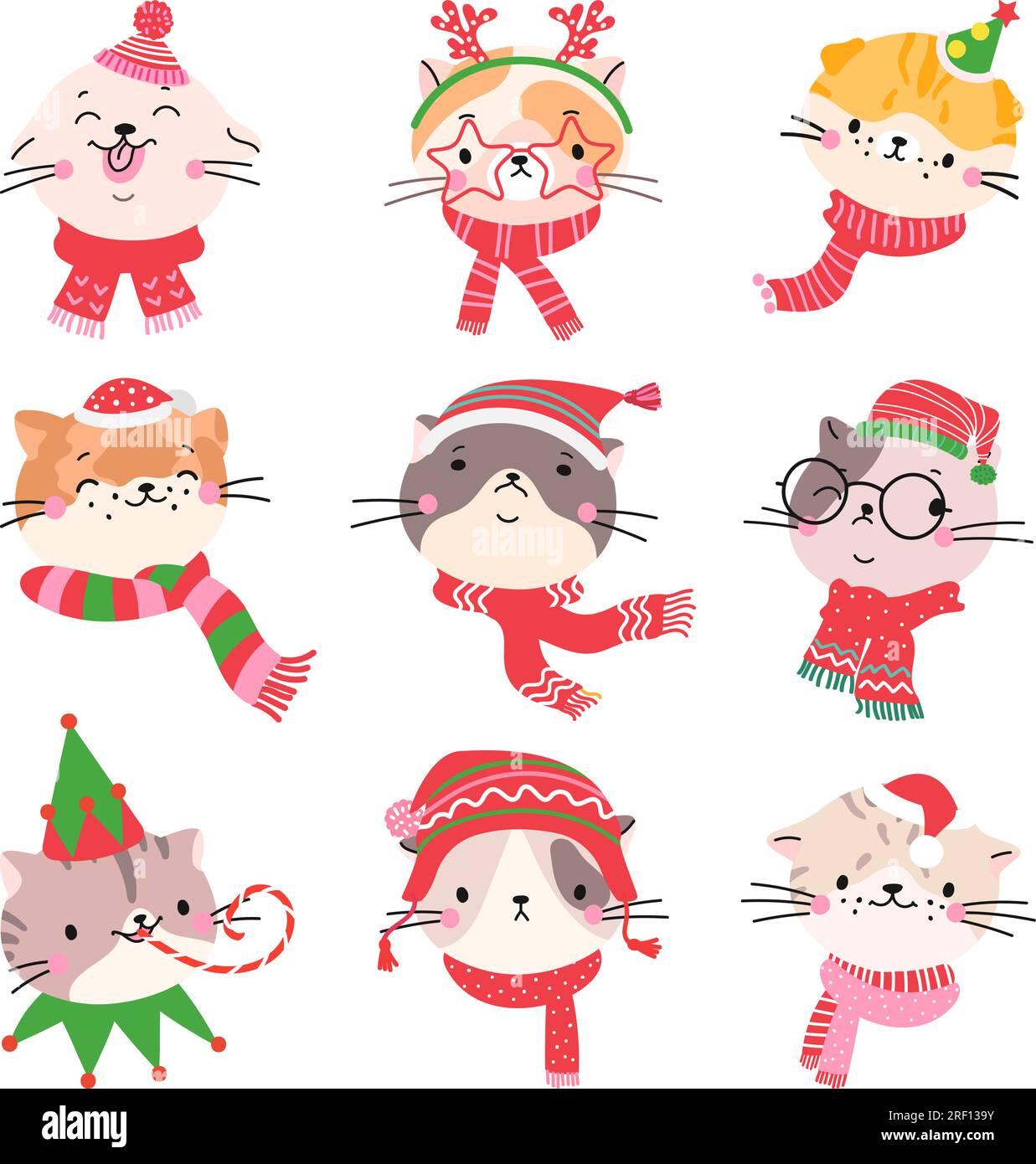 Cats christmas faces in holiday outfits. Cat avatars in santa hats and ...