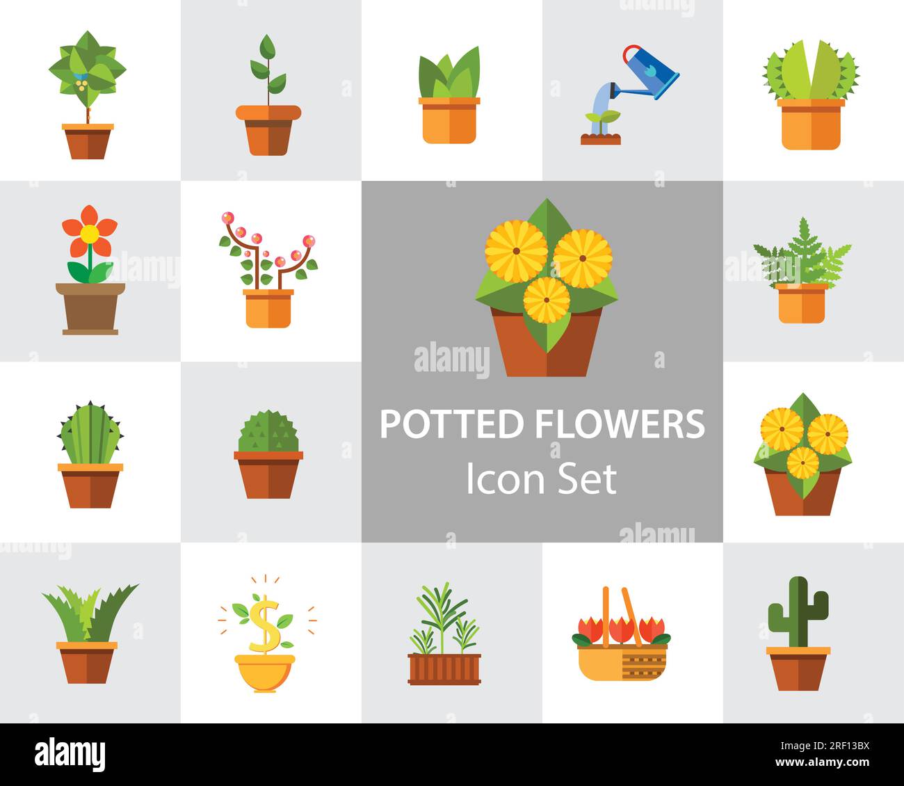 Potted Flowers Icon Set Stock Vector Image & Art - Alamy
