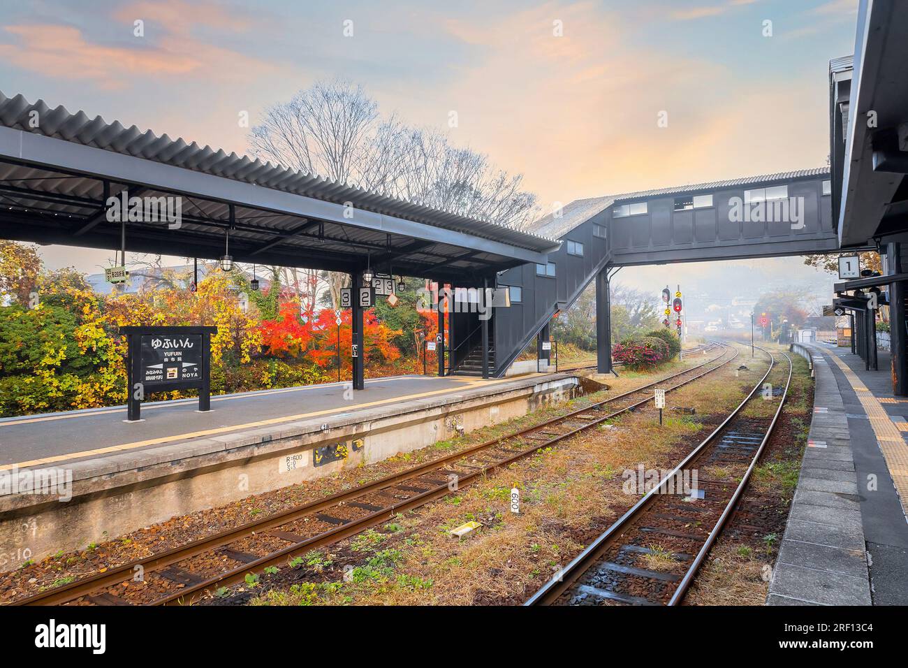 Yufuin, Japan - Nov 27 2022: Yufuin Station is a railway station on the Kyudai Main Line in Yufu ...