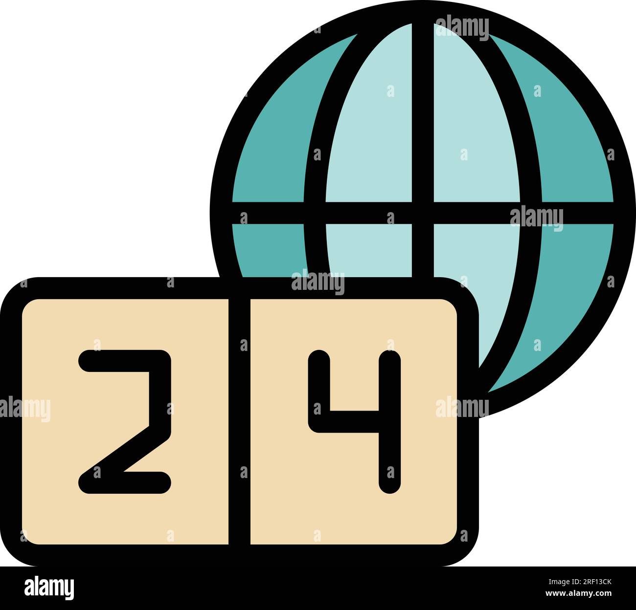 Global timezone icon outline vector. World zone. Clock map color flat ...