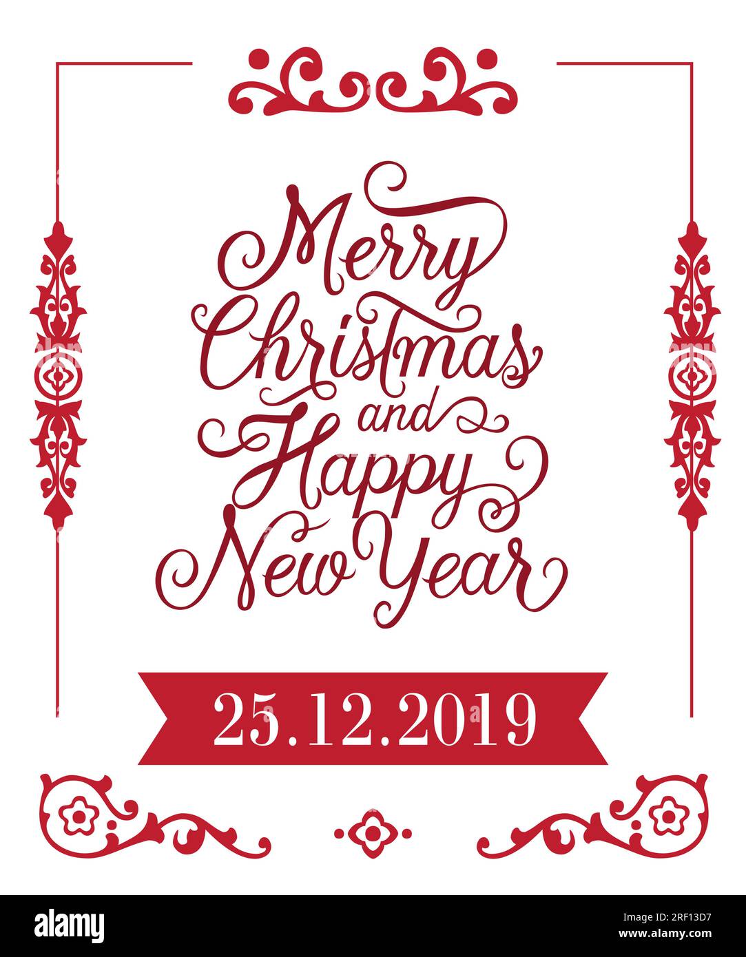 Merry Christmas and Happy New Year lettering in red frame Stock Vector ...