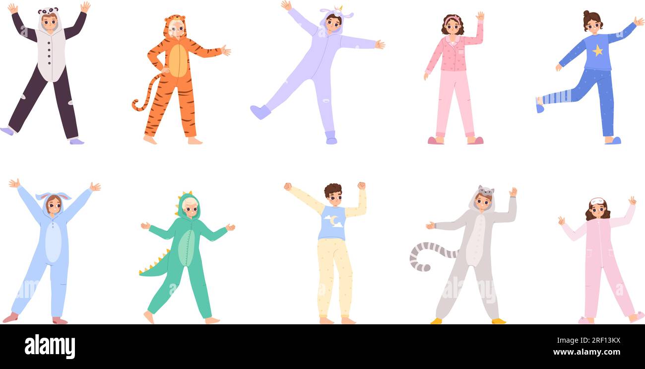 Young Adult Pajama Party Characters Cartoon Teenagers In Costumes And