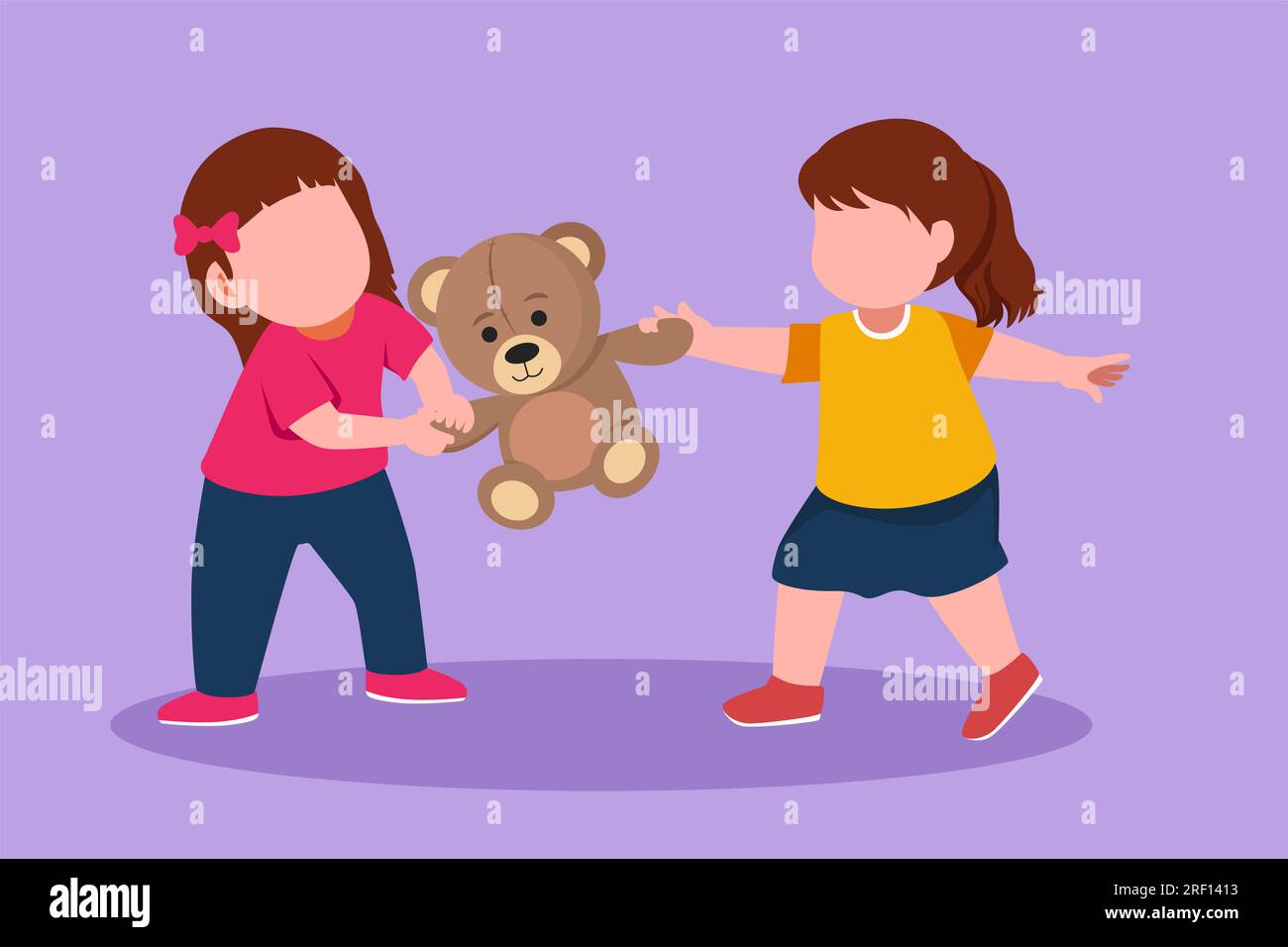 Character flat drawing two little girls fighting over a princess doll ...