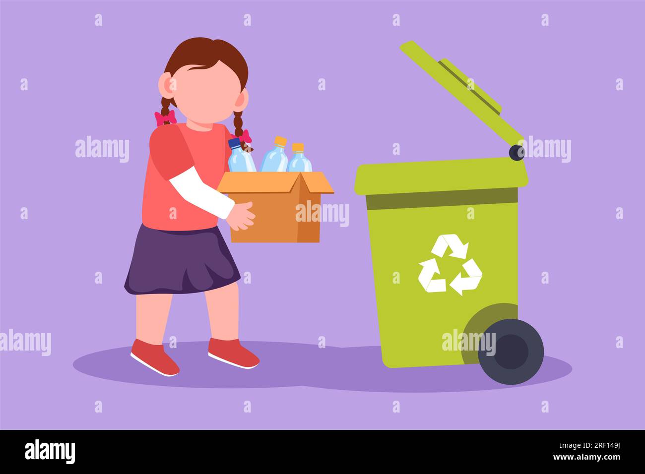 Character flat drawing of pretty little girl gathering garbage and ...