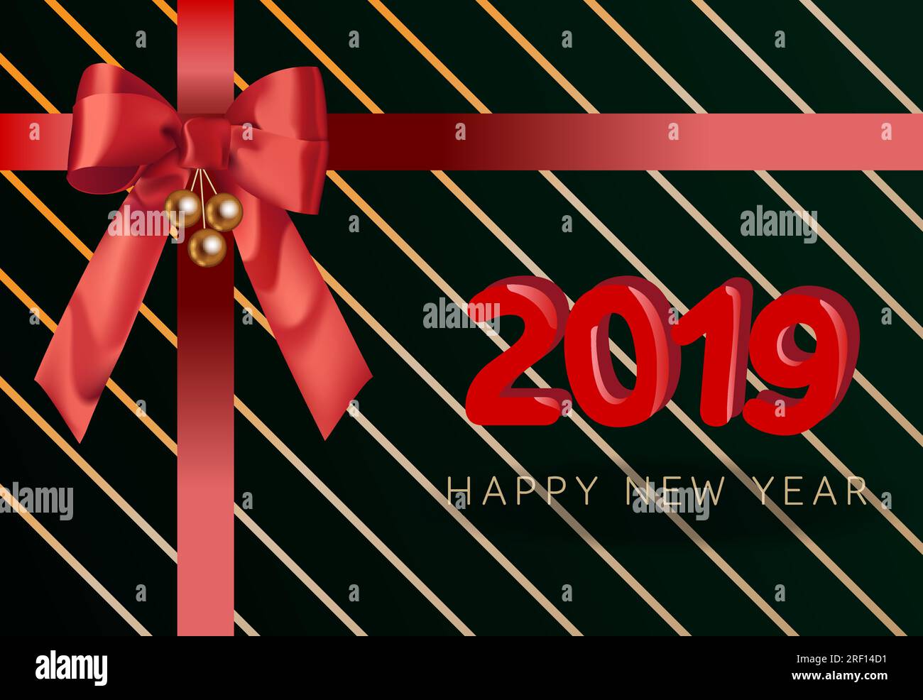 Two thousand nineteen lettering, red ribbon and bow Stock Vector Image ...