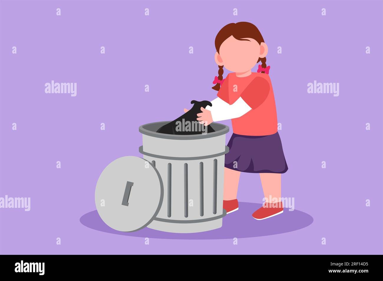 Character flat drawing pretty little girl taking out the trash. Cute ...
