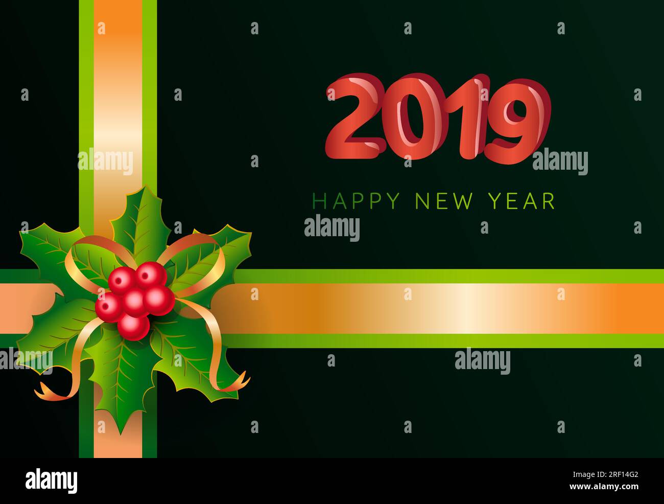 Two thousand nineteen lettering with ribbon and mistletoe Stock Vector ...