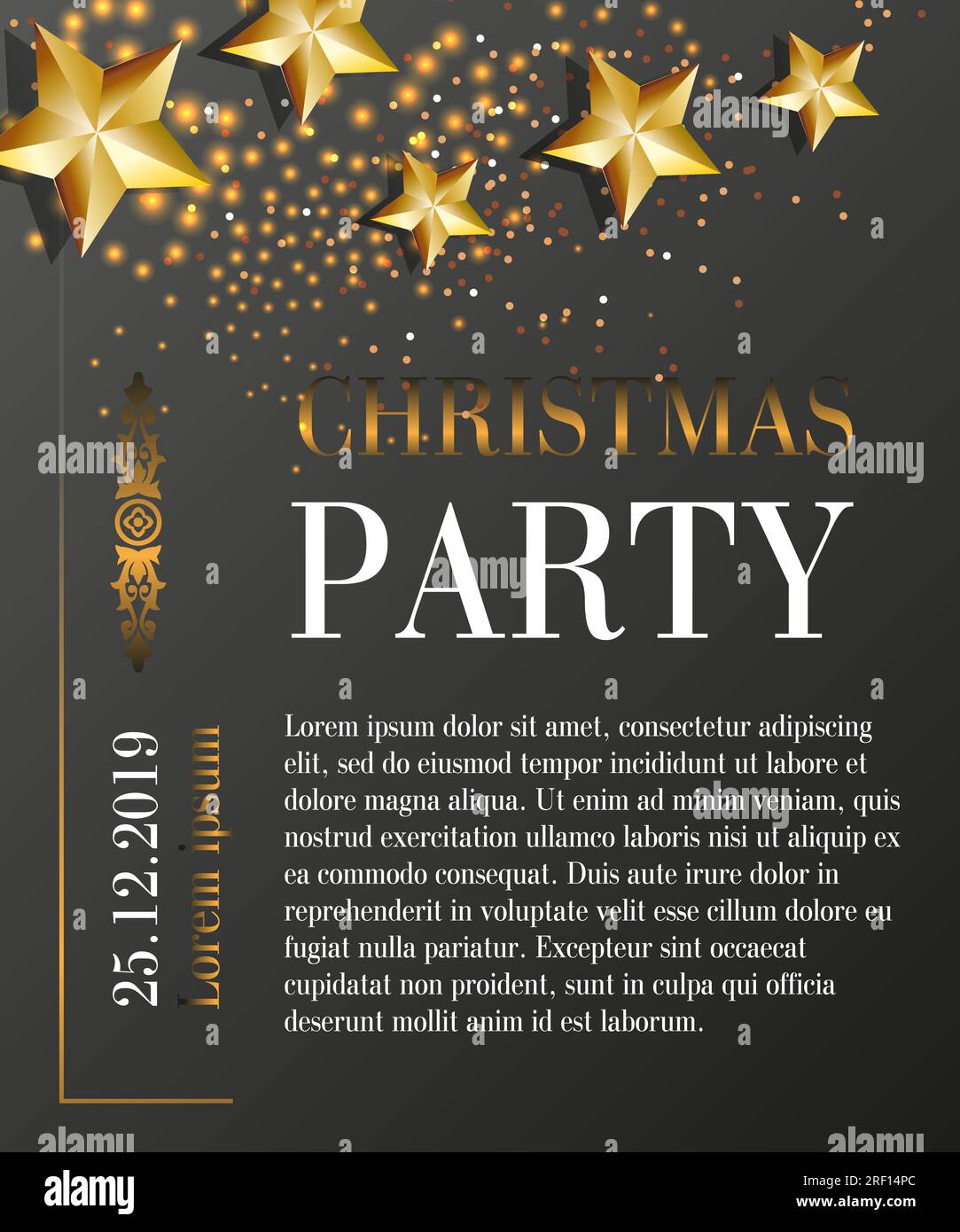 Christmas party lettering with date on black background Stock Vector ...