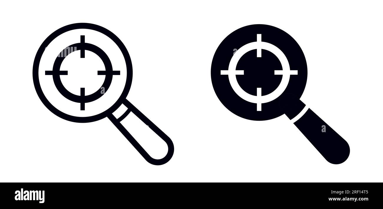 Magnifying glass with focused crosshair symbol for targeting and ...