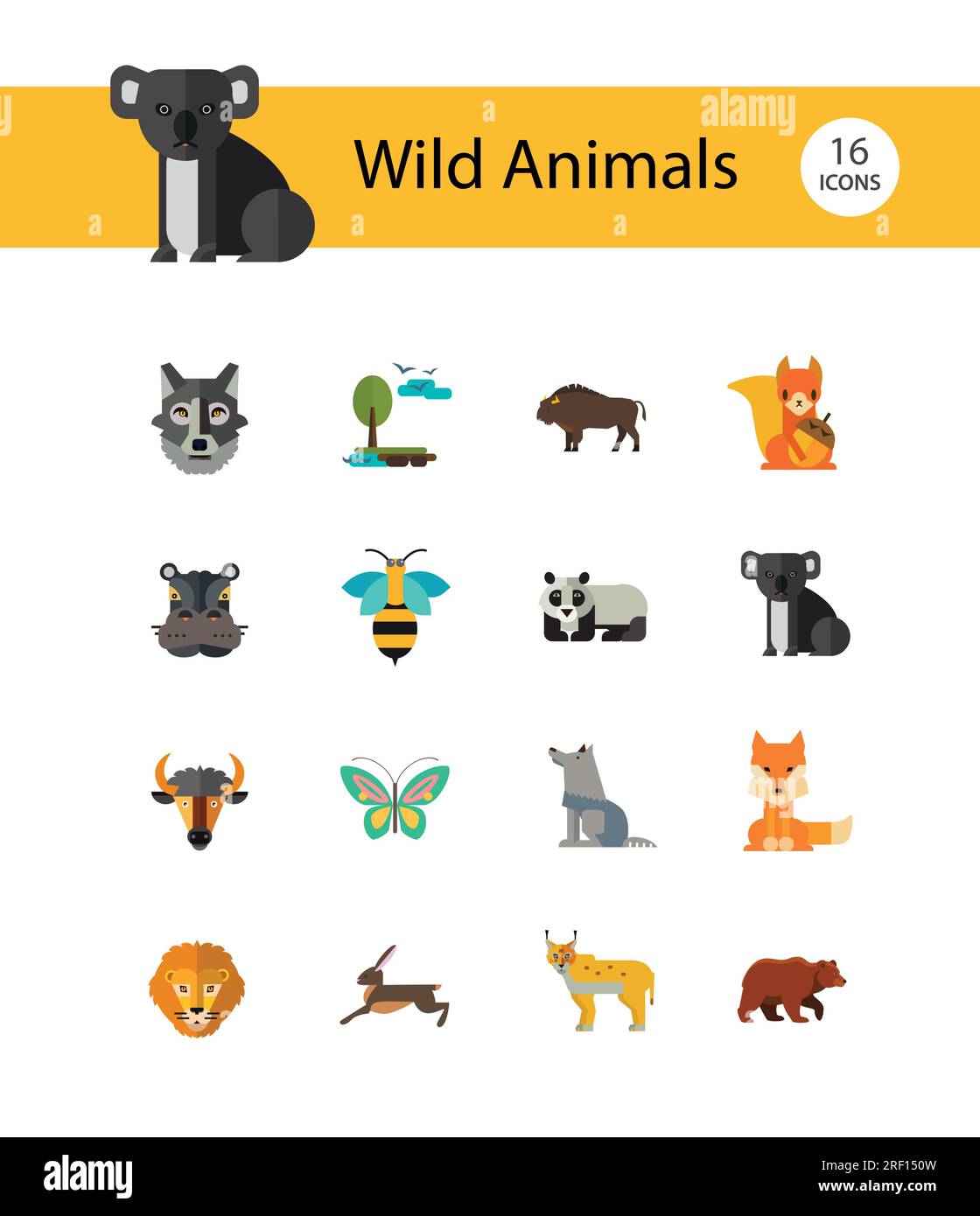 Wild Animals Icon Set Stock Vector Image & Art - Alamy
