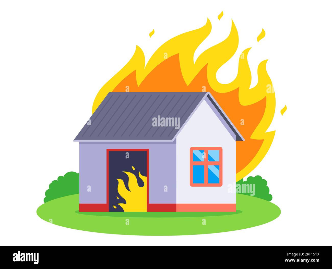 burning one-story house. fire in the building. flat vector illustration ...