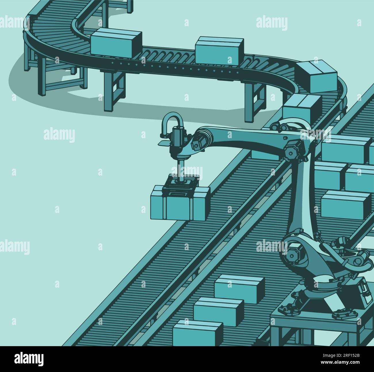 Stylized vector illustration of automated factory conveyor line Stock ...