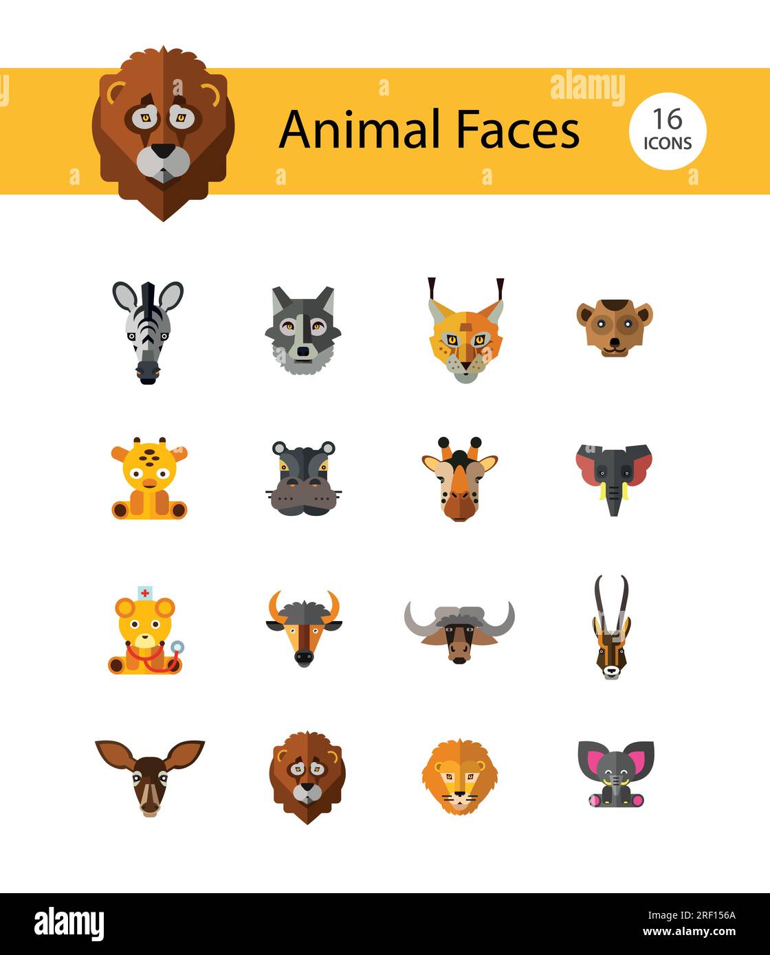 Animal Faces Icon Set Stock Vector Image & Art - Alamy