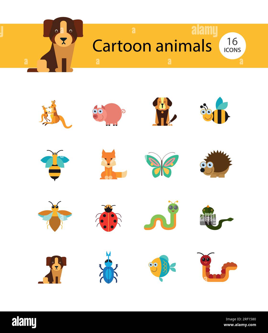 Cartoon animals icons set Stock Vector Image & Art - Alamy