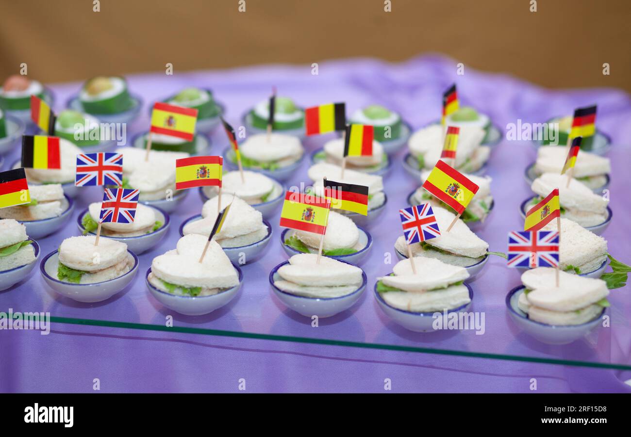 Flag-patterned sandwiches on the glass table Stock Photo - Alamy