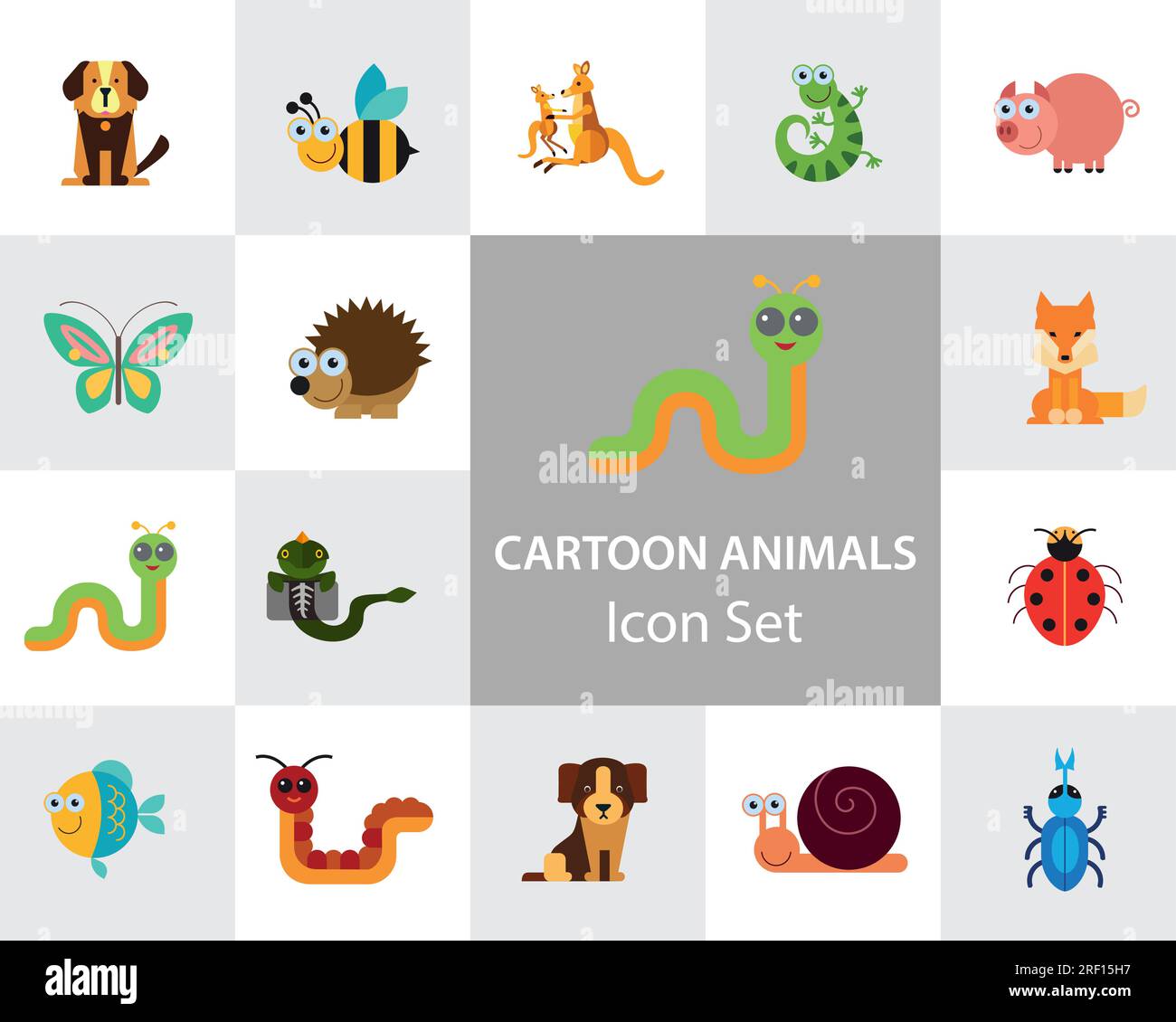 Cartoon animals icons set Stock Vector Image & Art - Alamy