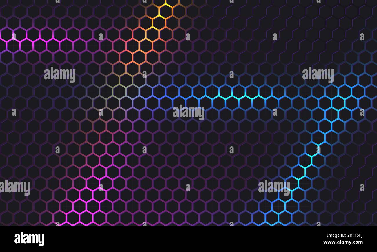 Dark hexagon gaming abstract vector background with blue, pink and ...