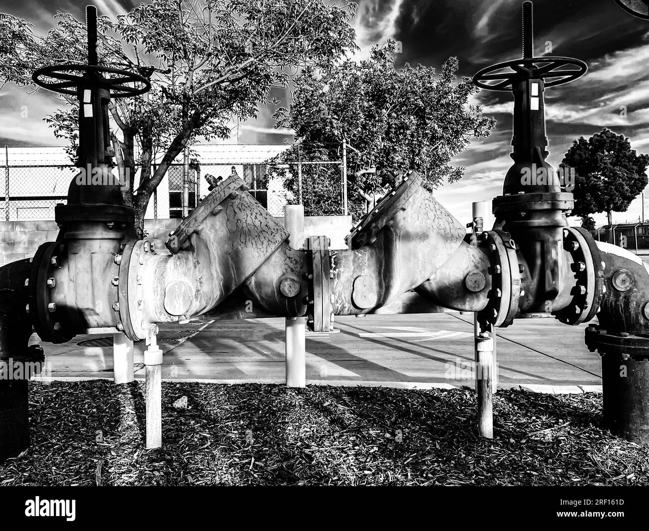 Water main pipe with back flow prevention and double block Stock Photo ...