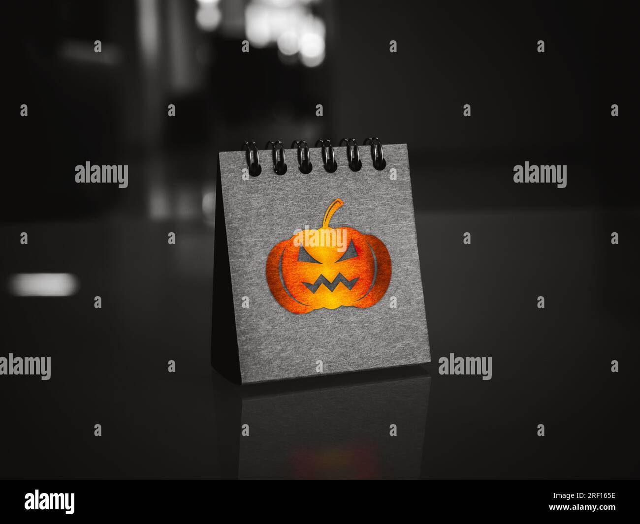 Happy Halloween day calendar with shiny pumpkin graphic icon on black ...