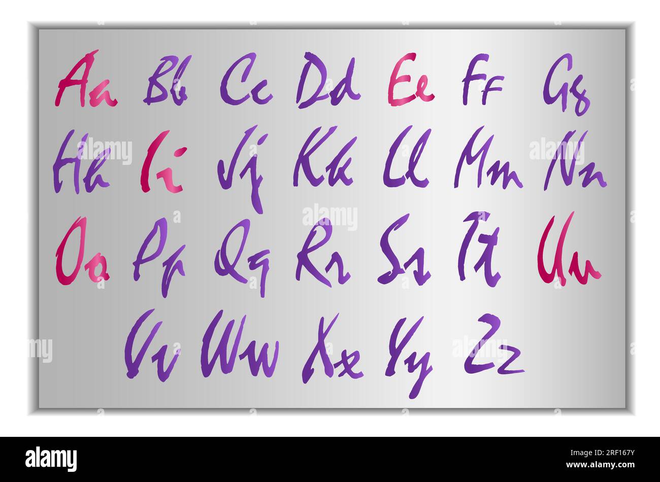 Stylized alphabet on a silver background, upper and lower case letters ...