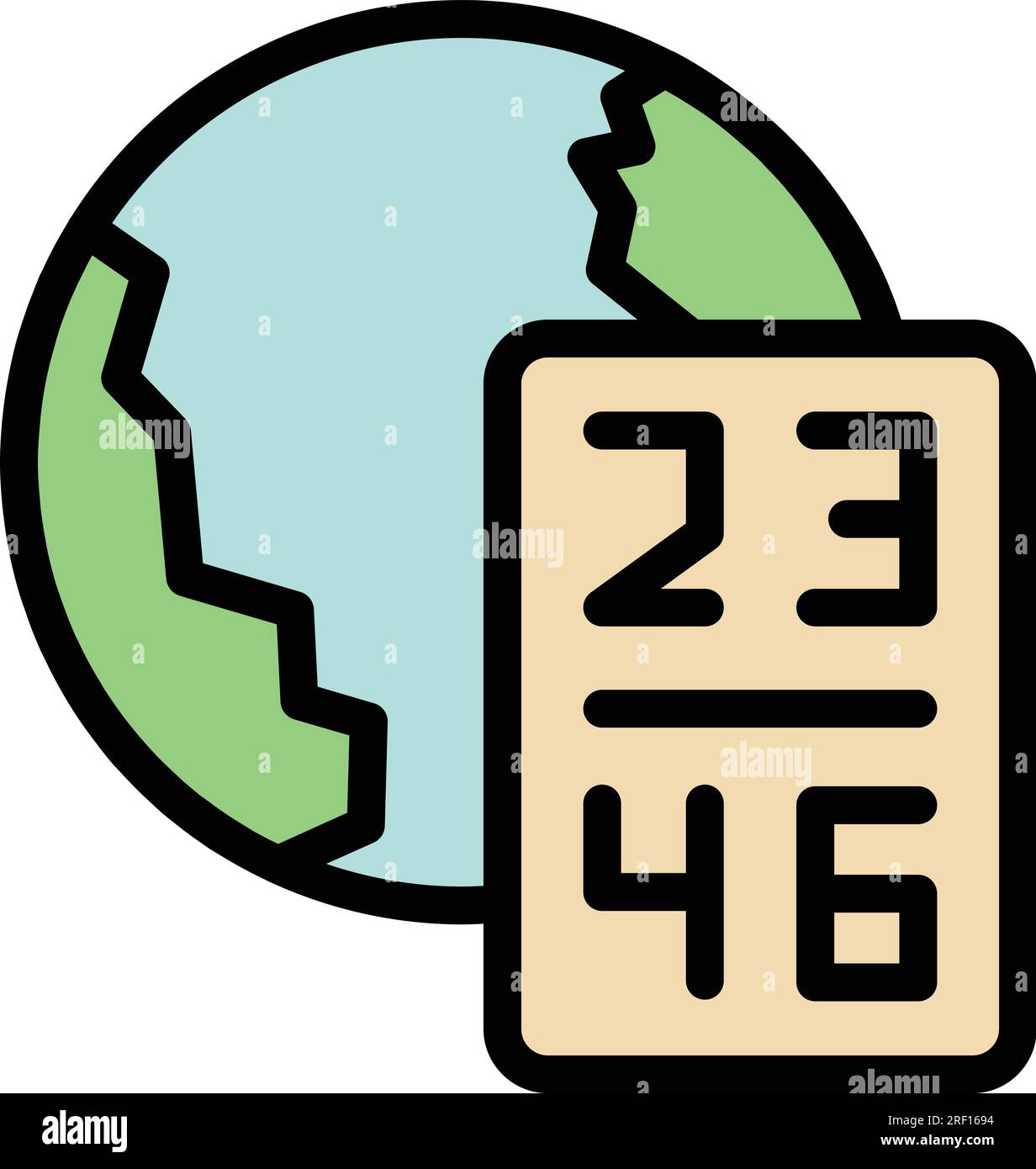 Globe Time Zone Icon Outline Vector Clock Map Local Time Color Flat