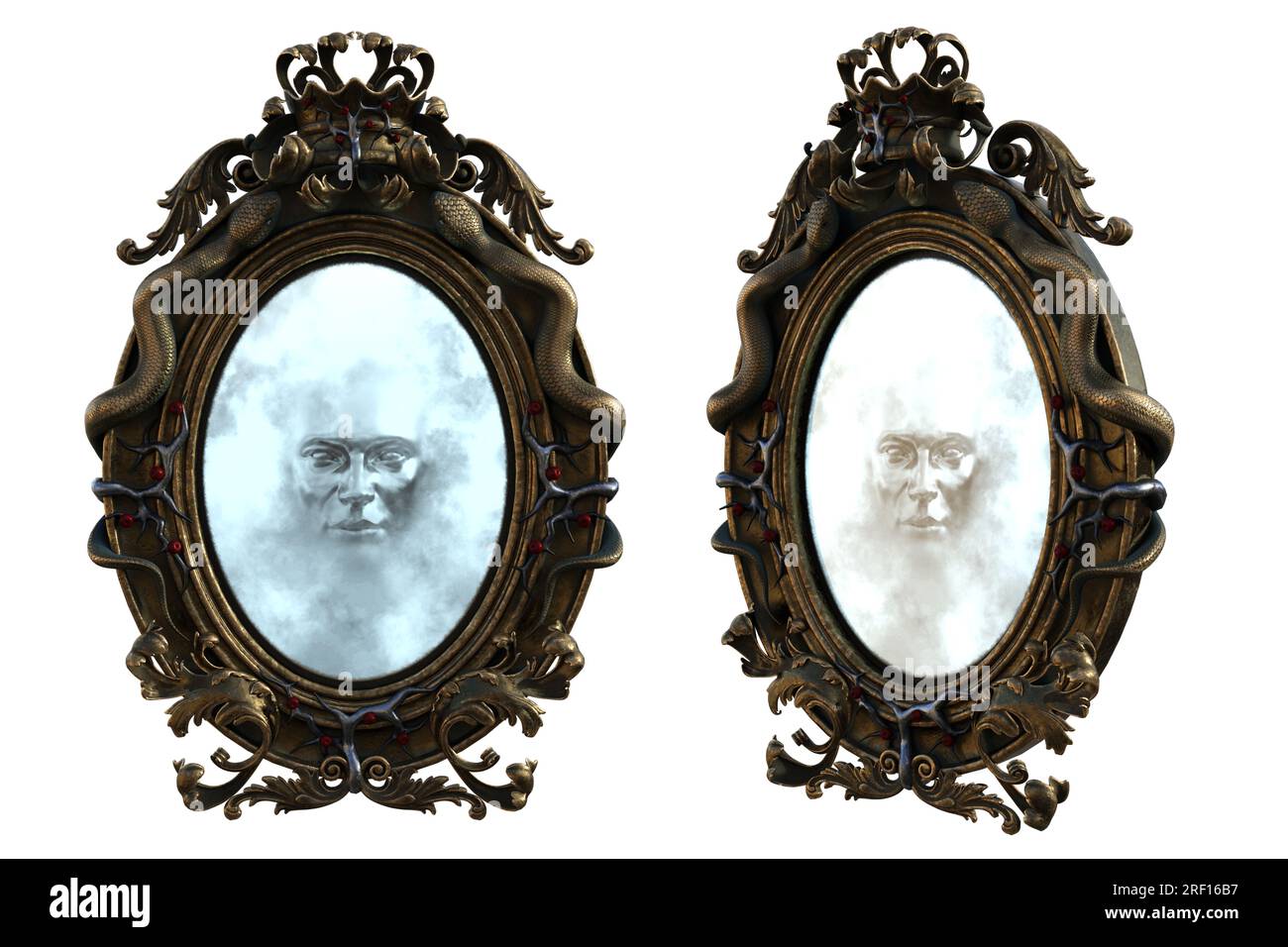 Pair of magical mirrors isolated on white, 3d render Stock Photo - Alamy
