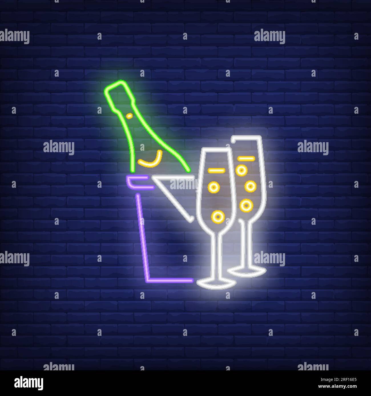 Champagne bottle in bucket and goblets neon sign Stock Vector Image ...