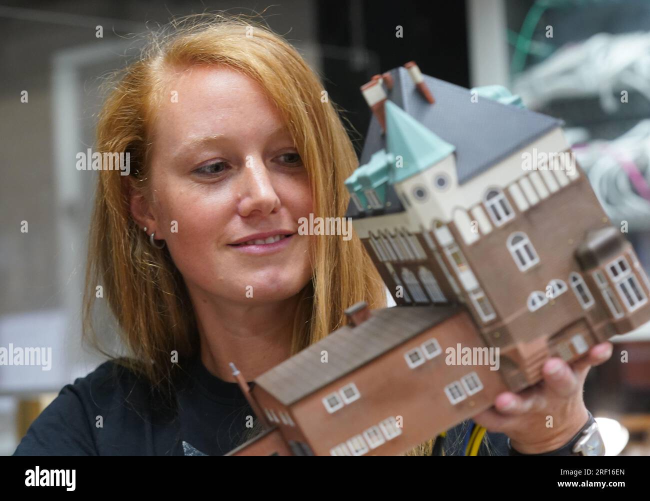 Hamburg, Germany. 18th July, 2023. Model maker Tanja Schlabitz looks at ...