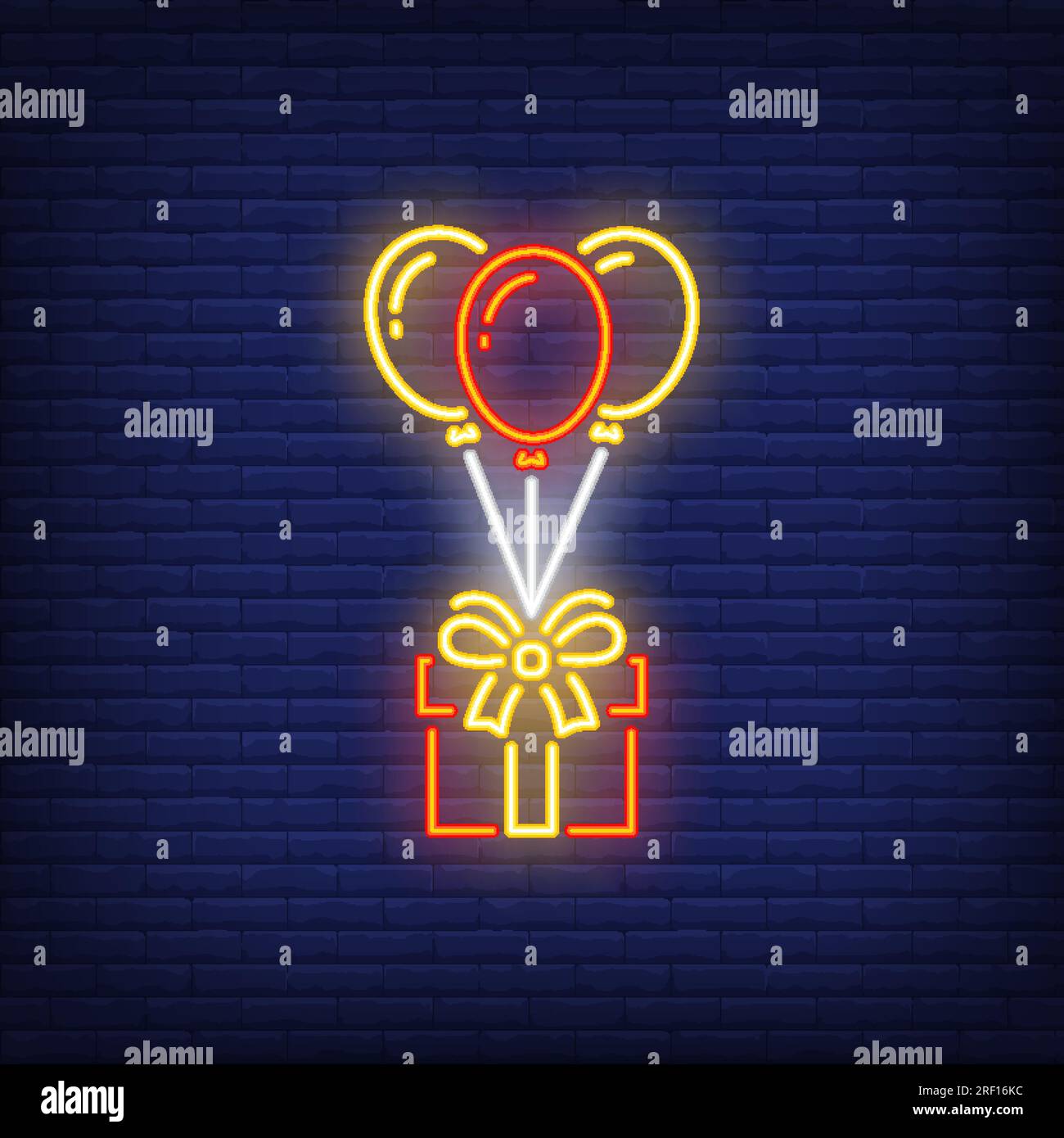 Flying balloons with gift box neon sign Stock Vector Image & Art - Alamy