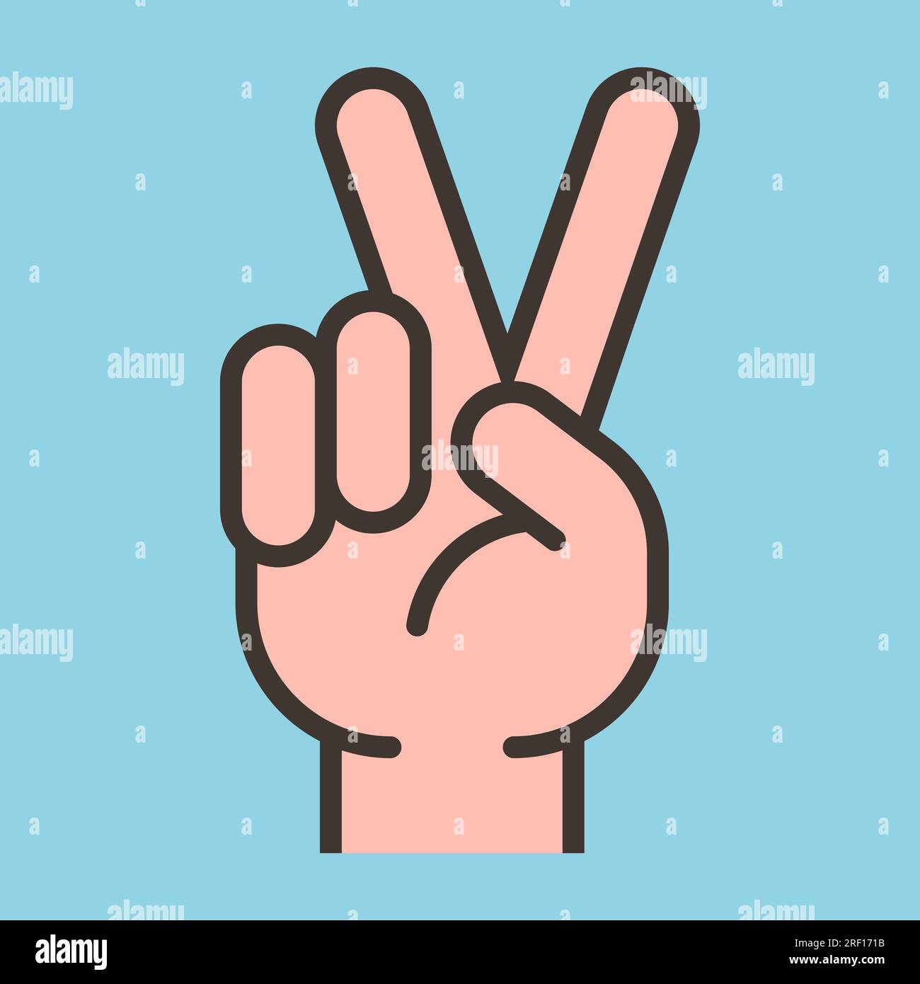 color icon of hand and two fingers. a symbol of peace. flat vector ...