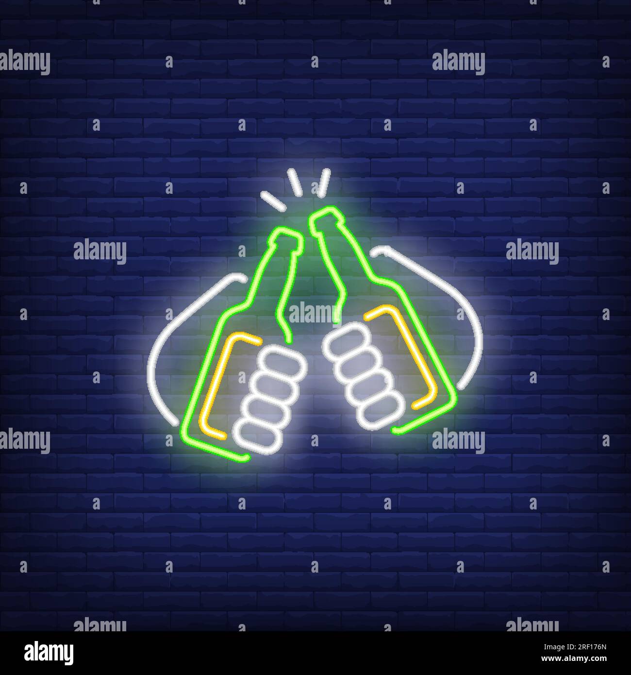 Two hands holding and clinking beer bottles neon sign Stock Vector ...