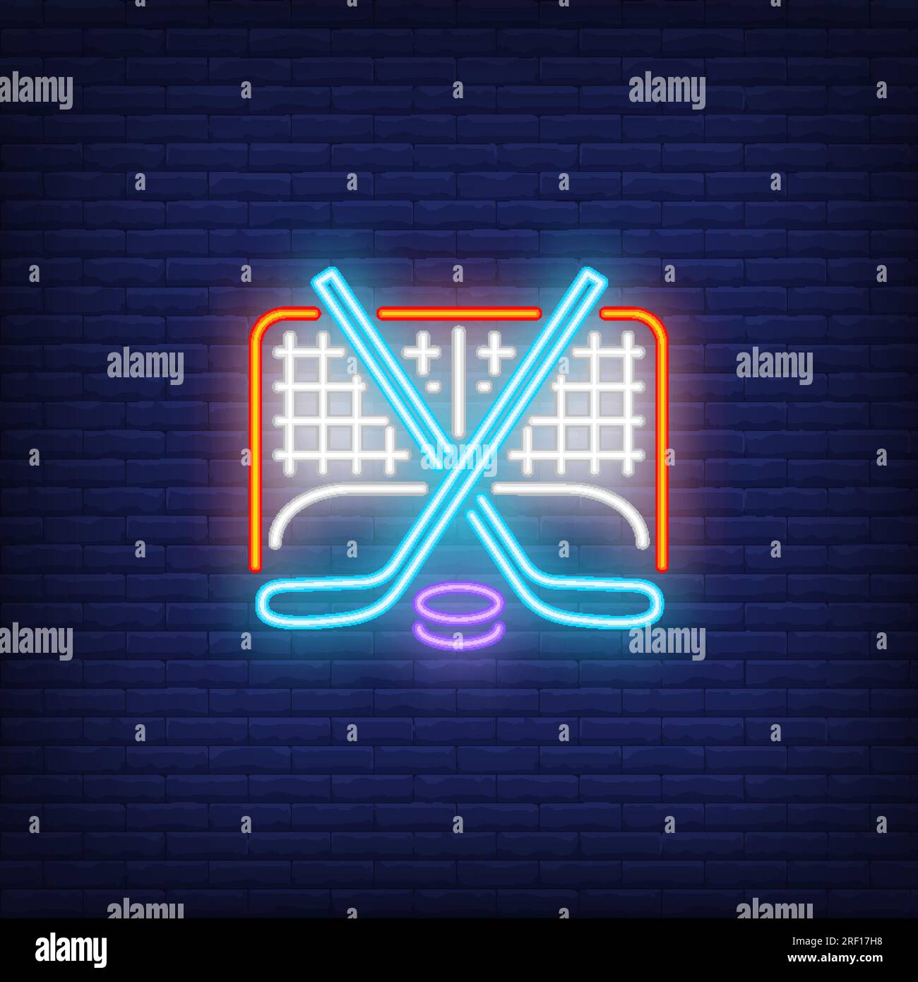 Hockey goal, crossed sticks and puck neon sign Stock Vector Image & Art ...